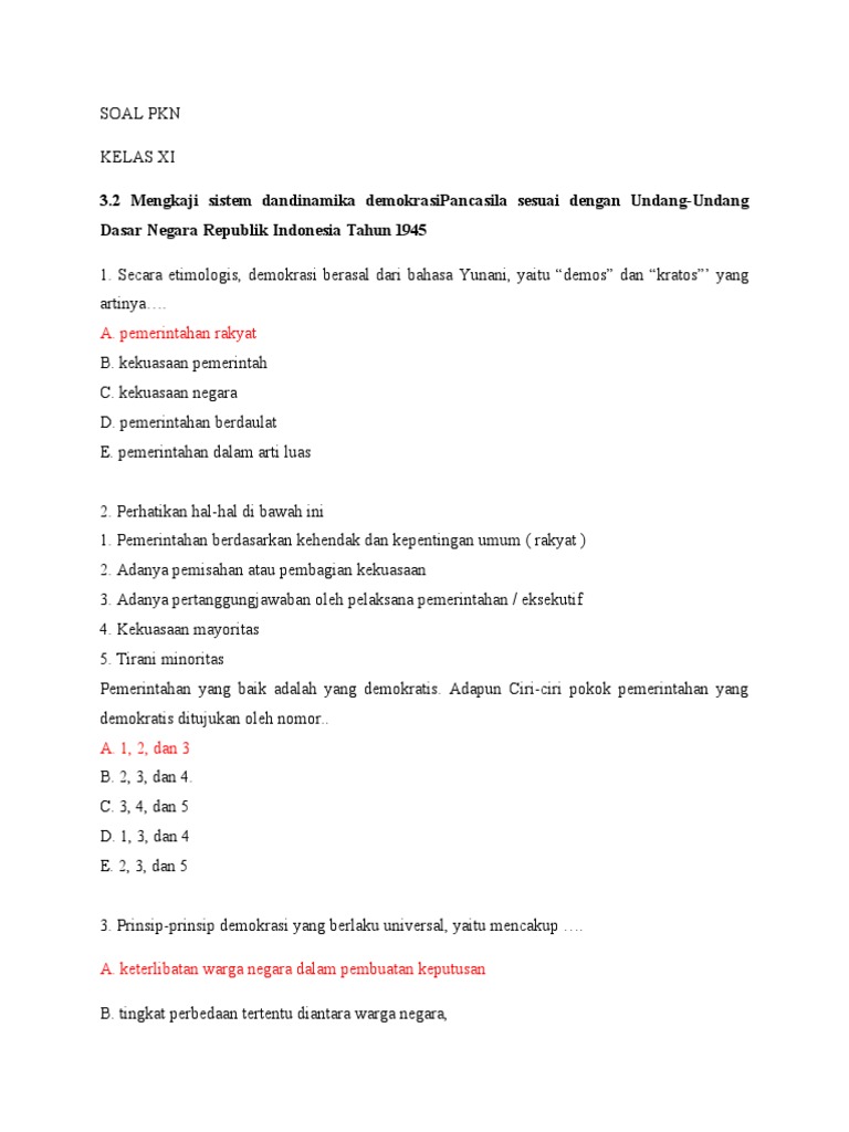 Soal PKN Kelas Xi | PDF