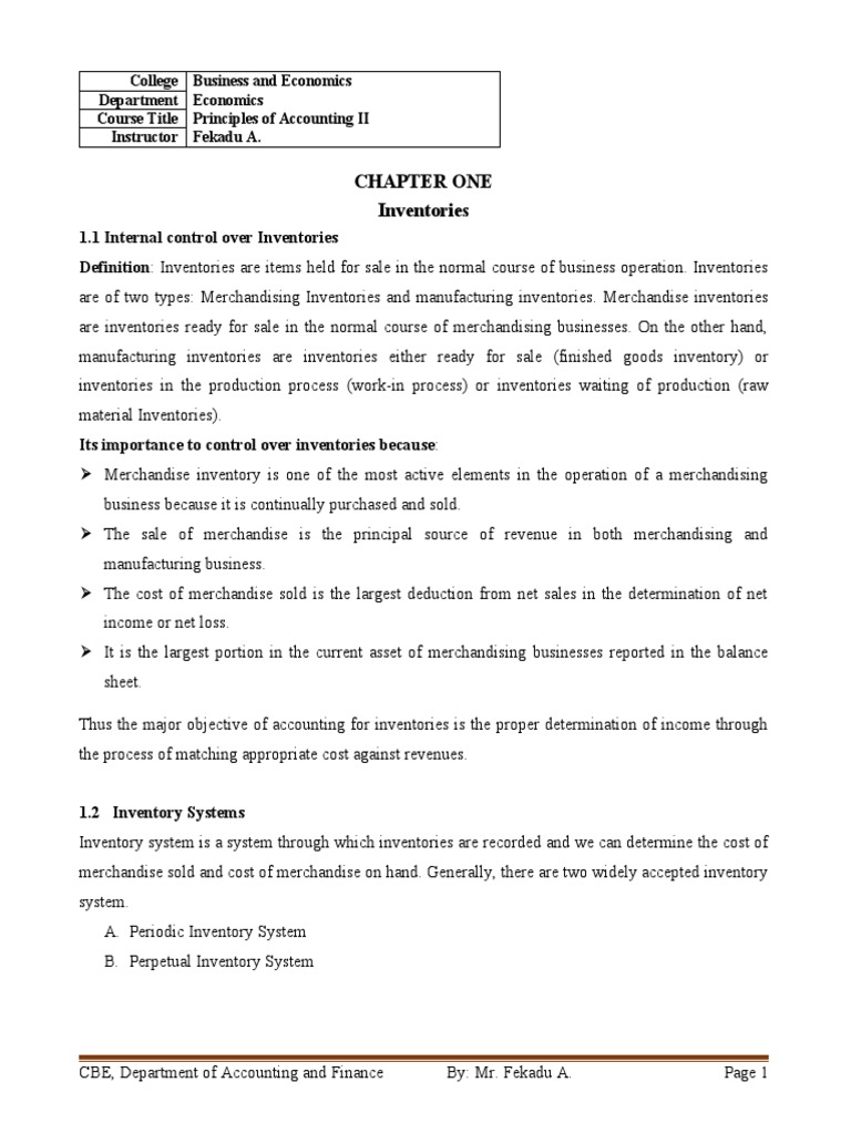 Principles Of Accounting Ii Pdf Inventory Cost Of Goods Sold