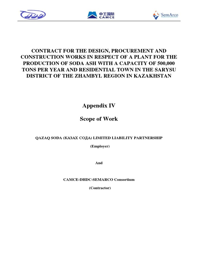 Appendix IV Scope of Work | PDF | Sodium Carbonate | Filtration