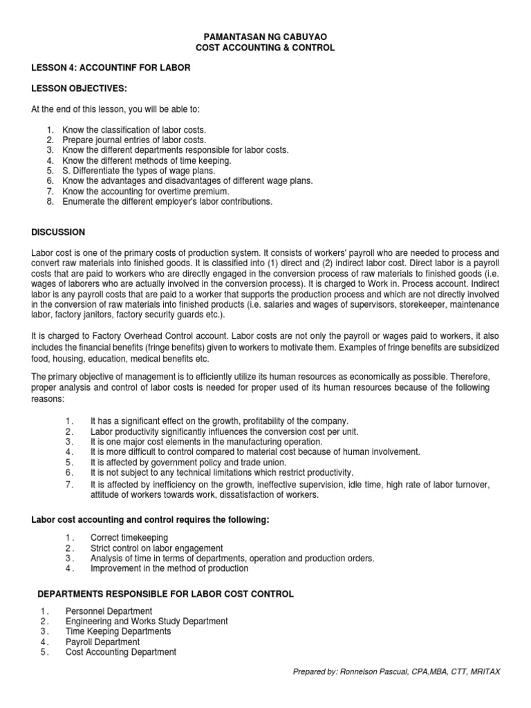 Accounting For Labor | Download Free PDF | Overtime | Labour Economics