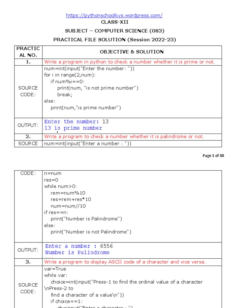 Solution Of Practicals Class Xii Comp Sci 083 2022 23 Pdf Databases Text File 