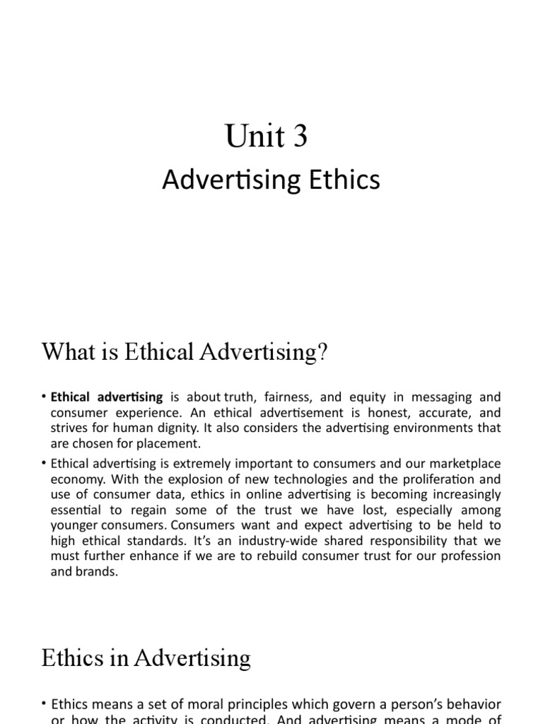 Unit 3 Advertising Ethics | PDF | Advertising | Public Relations