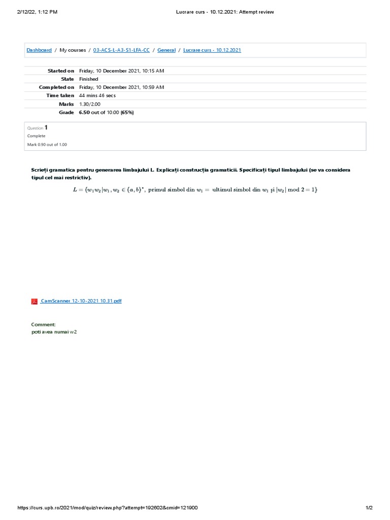 Exemplu Examen Lfa | PDF