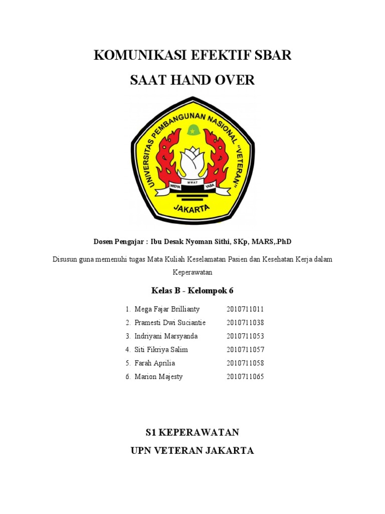 (Kel. 1) Komunikasi Efektif Handover Dengan Metode Sbar | PDF