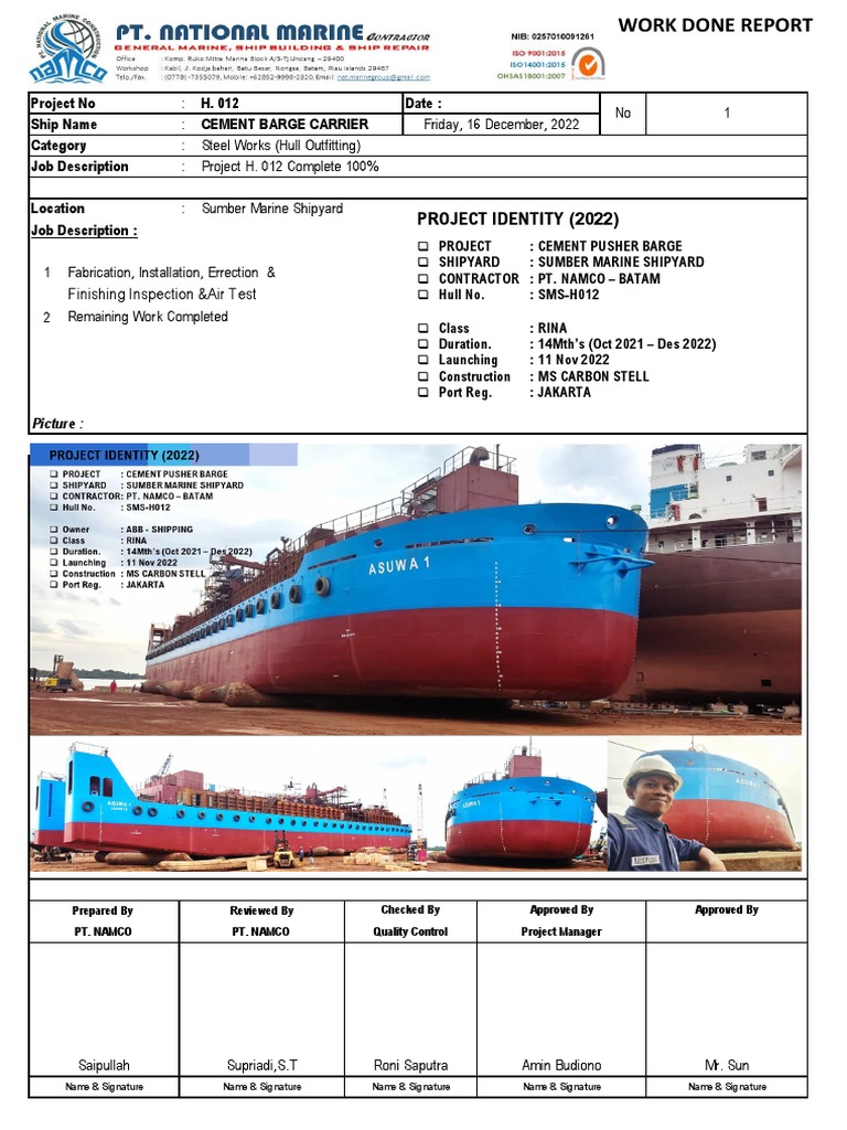 Cement Barge Carrier Project Report | PDF
