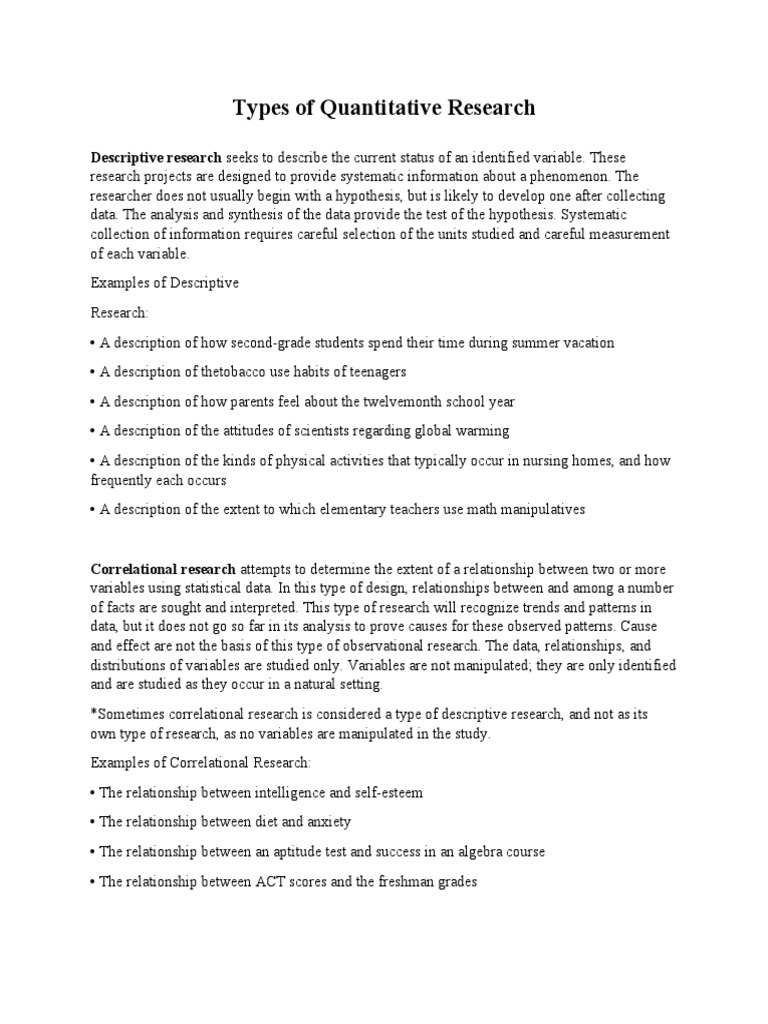 Types of Quantitative Research | PDF | Experiment | Dependent And ...