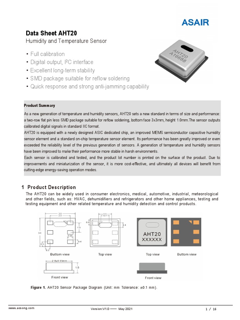 AHT20 Datasheet | PDF | Printed Circuit Board | Humidity