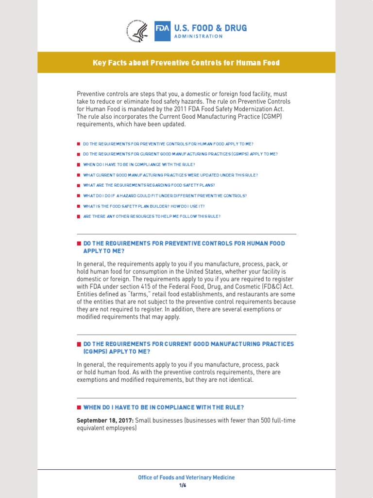 Preventive Controls for Human Food Guide | PDF | Verification And ...