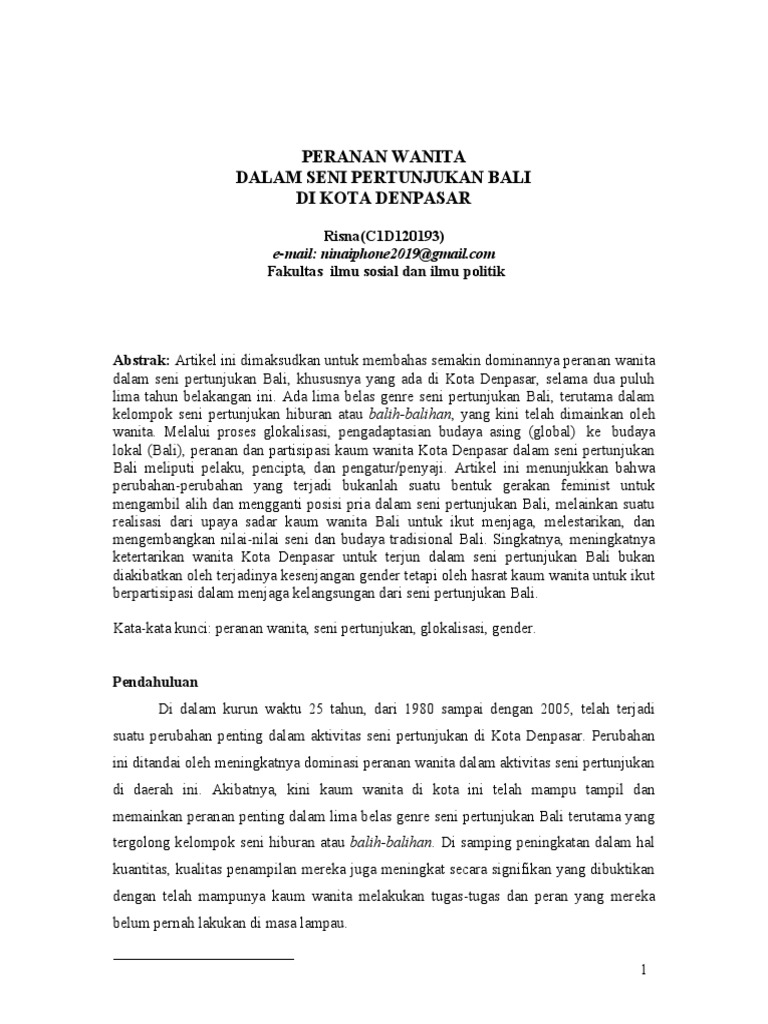 Peranan Wanita dalam Seni Pertunjukan Bali | PDF