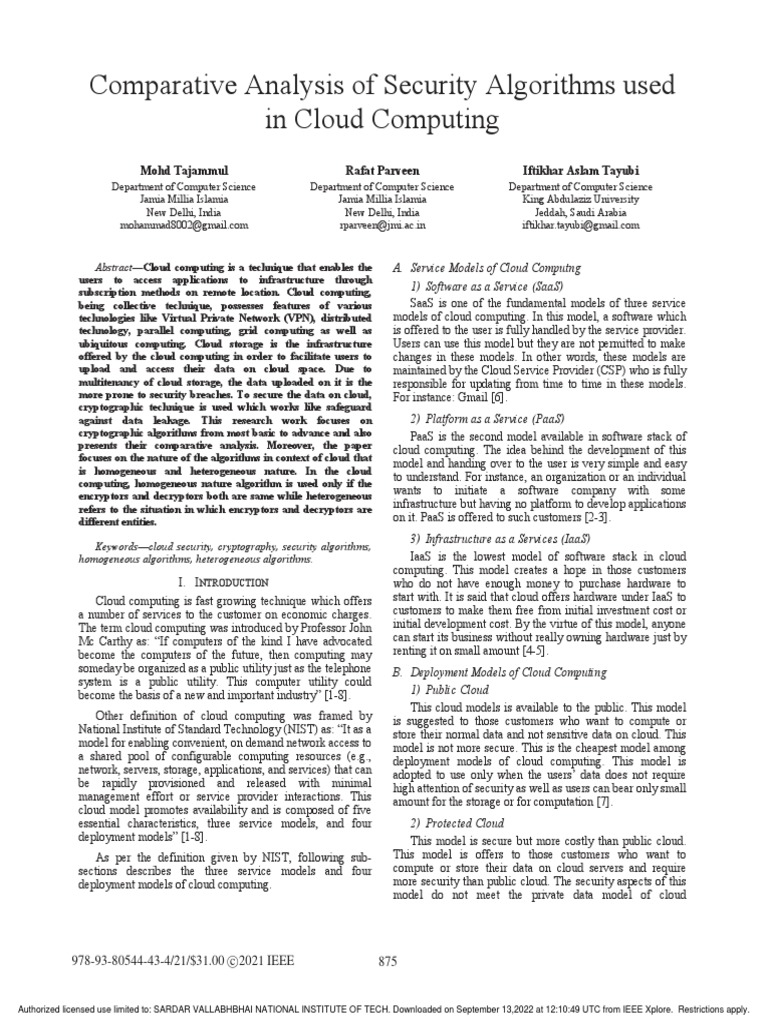 1.B Intro of Cloud Comparative - Analysis - of - Security - Algorithms - Used - in - Cloud ...