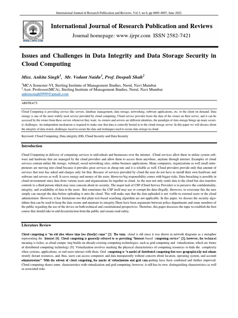 International Journal of Research Publication and Reviews: Miss. Ankita Singh, Mr. Vedant Naidu ...