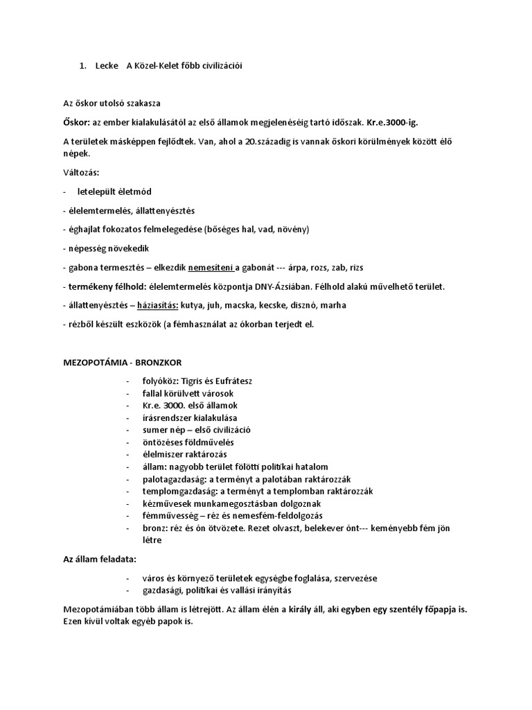 1.LeckeA Közel-Kelet Főbb Civilizációi | PDF