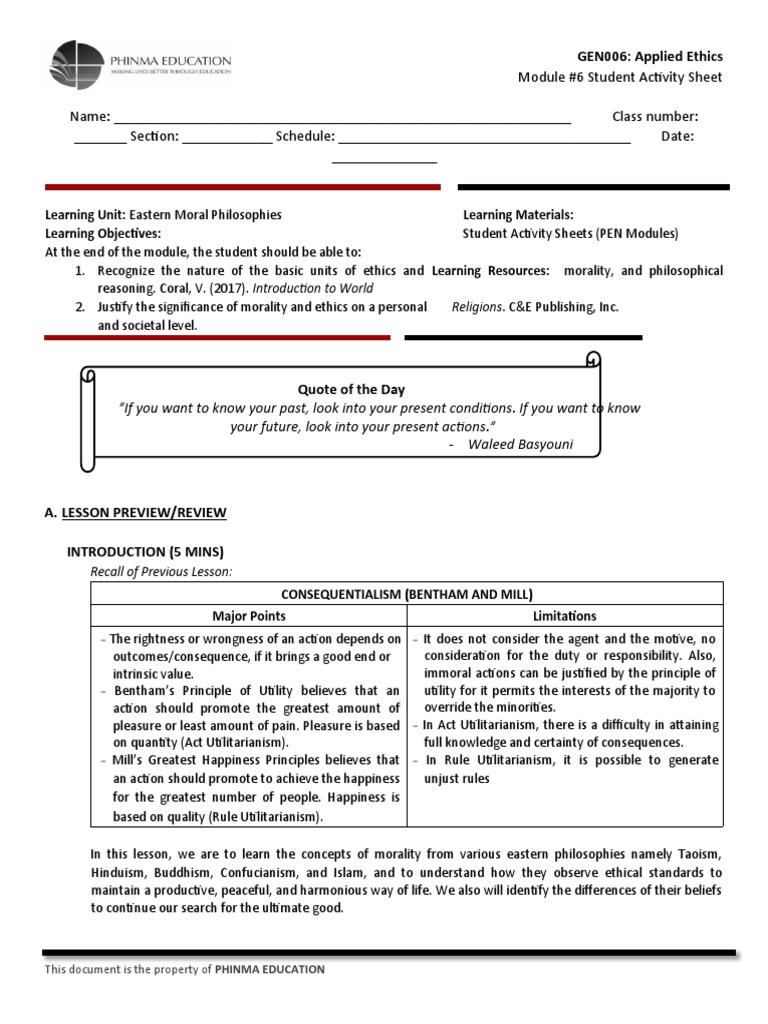 Eastern Ethical Ideologies Overview | PDF | Utilitarianism | Noble ...