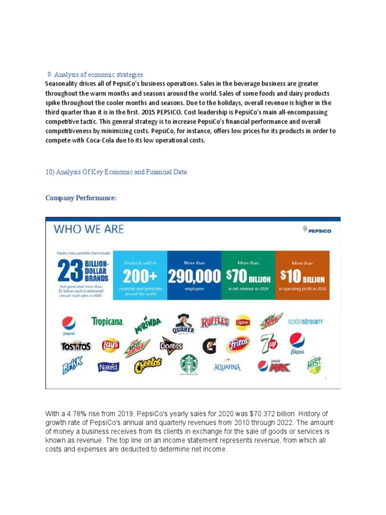 Analysis of PepsiCo's Economic Strategies, Key Financial Data, Economic ...