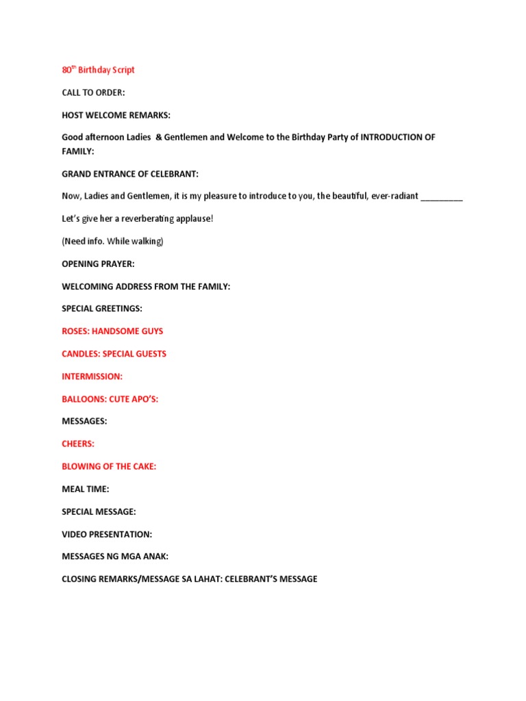 80th Birthday Script | PDF