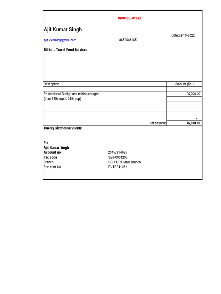 Ajit Kumar Singh Invoice For Design Professional Charges | PDF Ajit Kumar Singh Invoice For Design Professional Charges | PDF