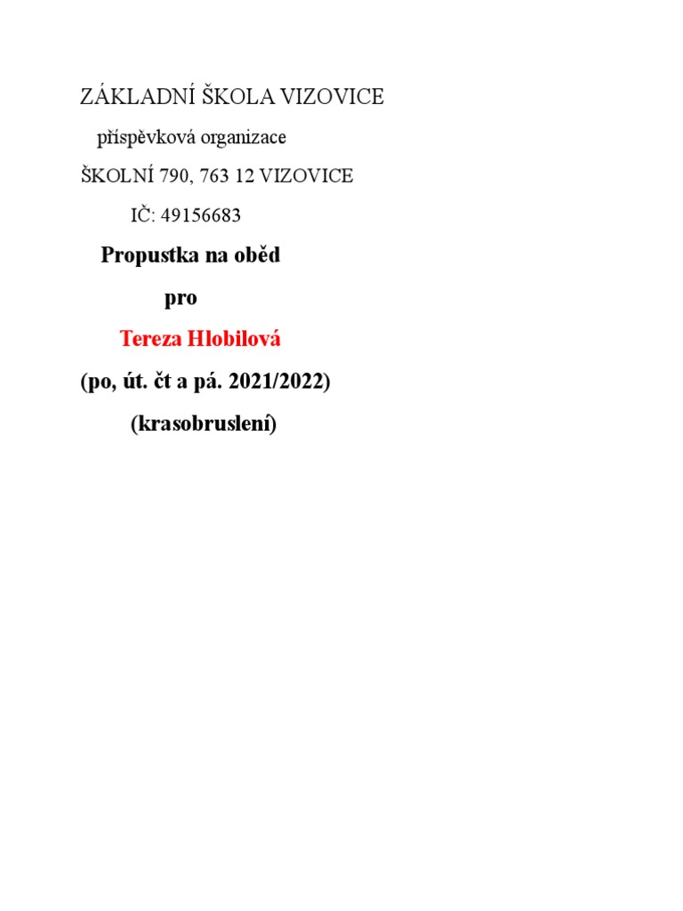 Propustka Na Oběd | PDF