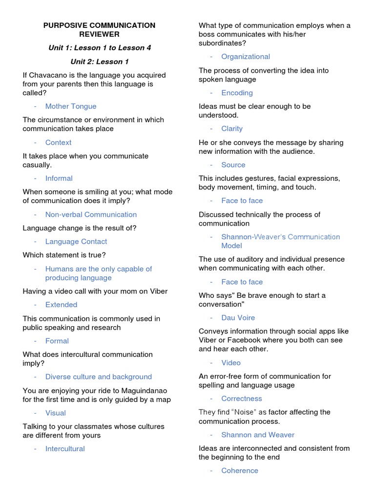 Purposive Communication Reviewer | PDF | Communication | Nonverbal ...