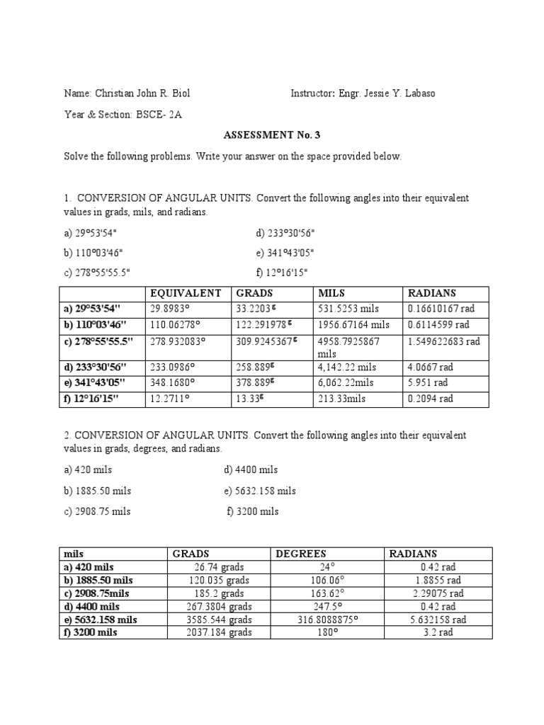 GEE1 Assessment 3 | PDF | Angle | Units Of Measurement