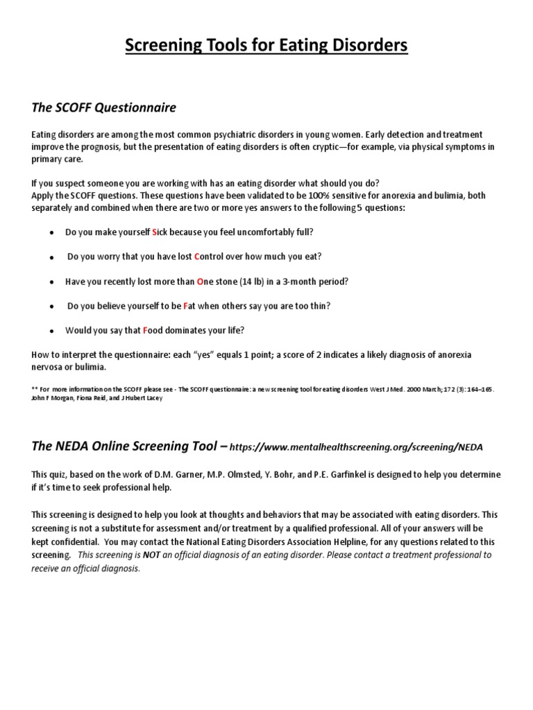 SCOFF (Screening Tools For Eating Disorders) | PDF