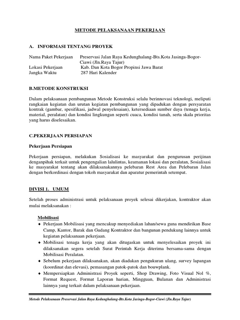 Metode Pelaksanaan Kerja | PDF