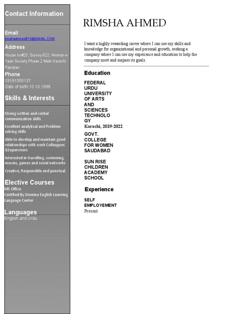 Resume Rimsha | PDF