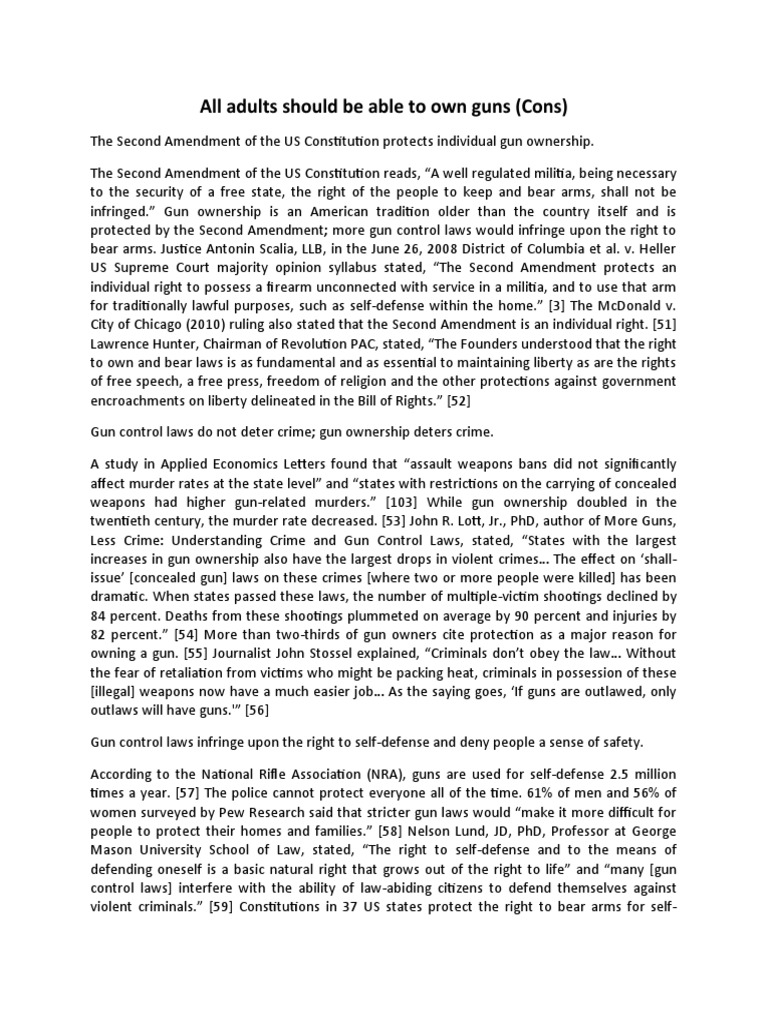 All Adults Should Be Able To Own Guns Cons | PDF | Second Amendment To ...