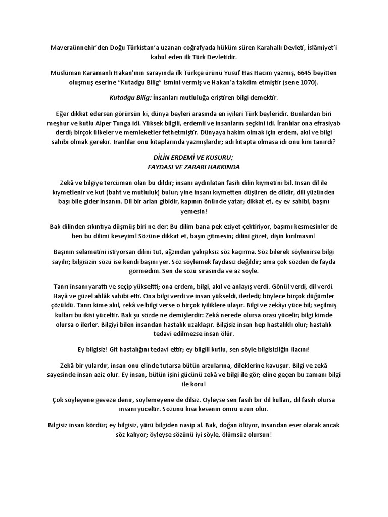kutadgu bilig sunum metni | PDF