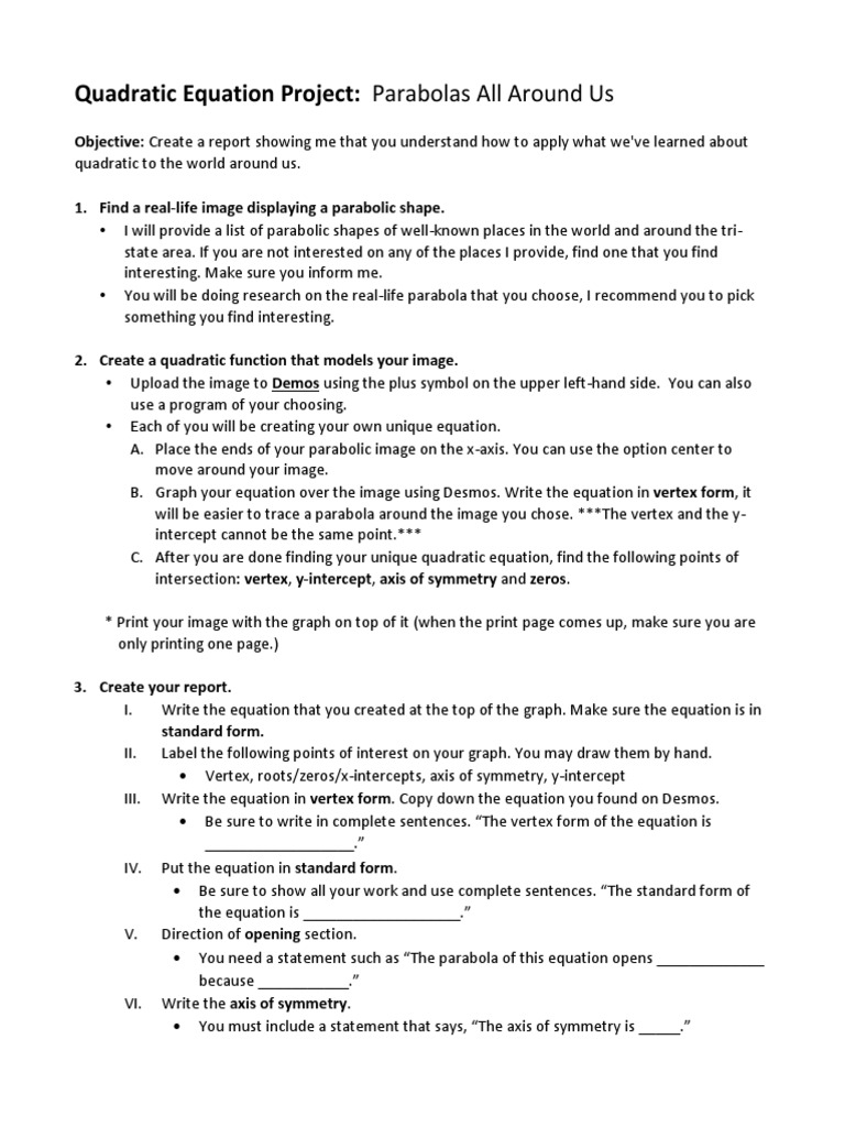 Quadratic Parabola Project | PDF | Quadratic Equation | Mathematics