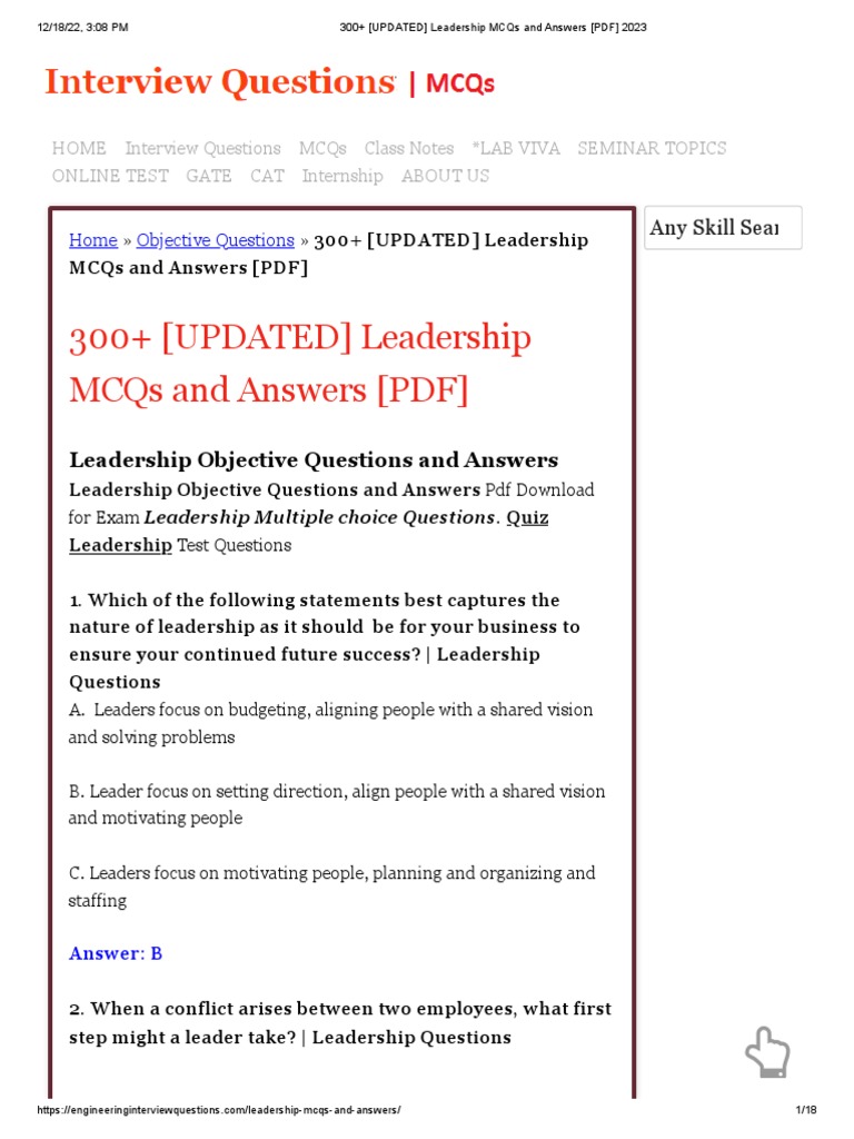 300+ (UPDATED) Leadership MCQs and Answers (PDF) 2023 | PDF ...
