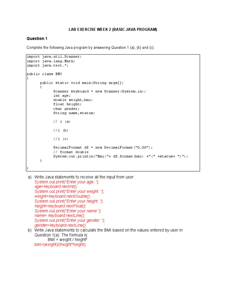 Lab Exercise Week 2 (Basic Class) Part 1 | PDF | Body Mass Index ...