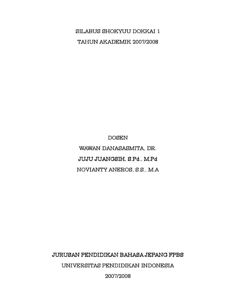 Silabus Shokyuu Dokkai 1 | PDF
