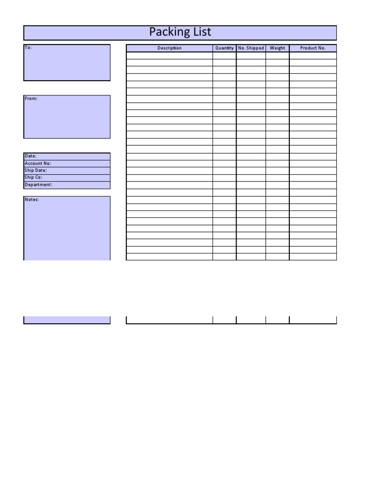 Packing List Template | PDF