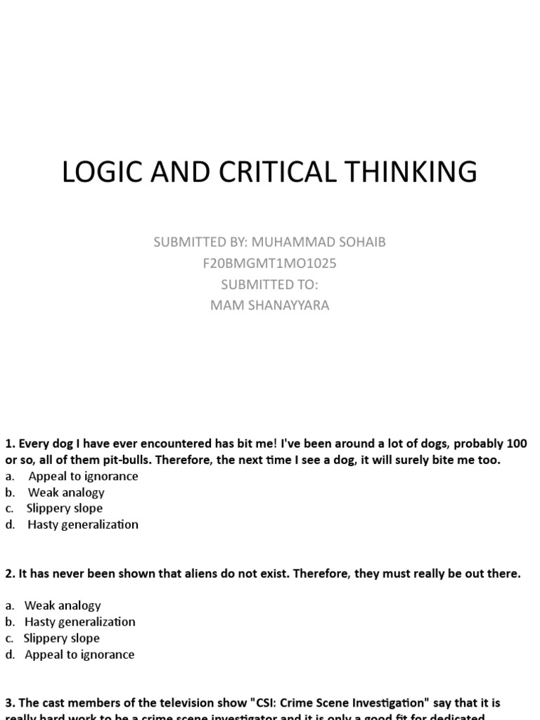 Logic and Critical Thinking | PDF | Thought | Critical Thinking
