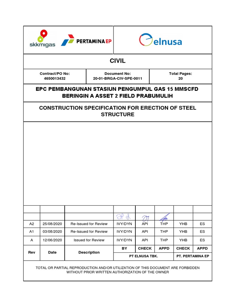 20-01-BRGA-CIV-SPE-0011 - Rev A2 Construction Spec For Erection of ...