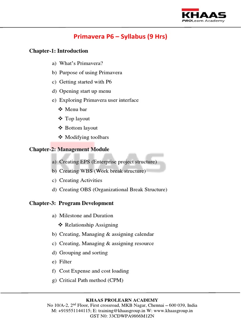 Primavera Syllabus | PDF | Business | Computers