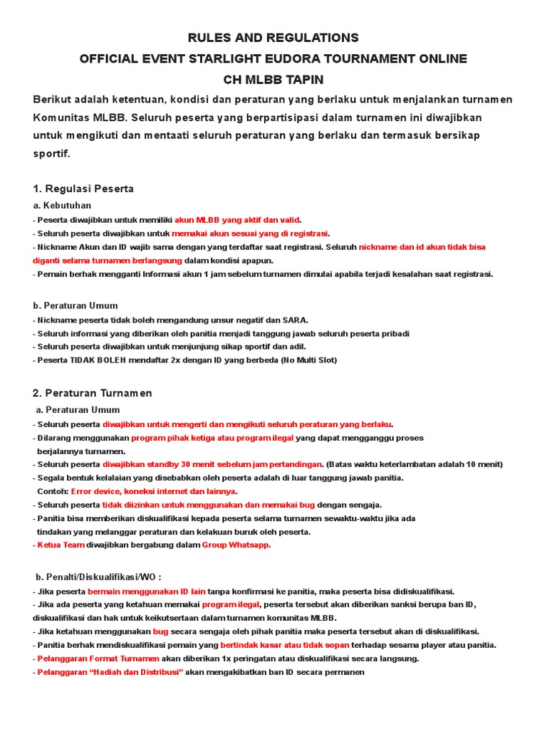 Aturan Turnamen MLBB Eudora | PDF
