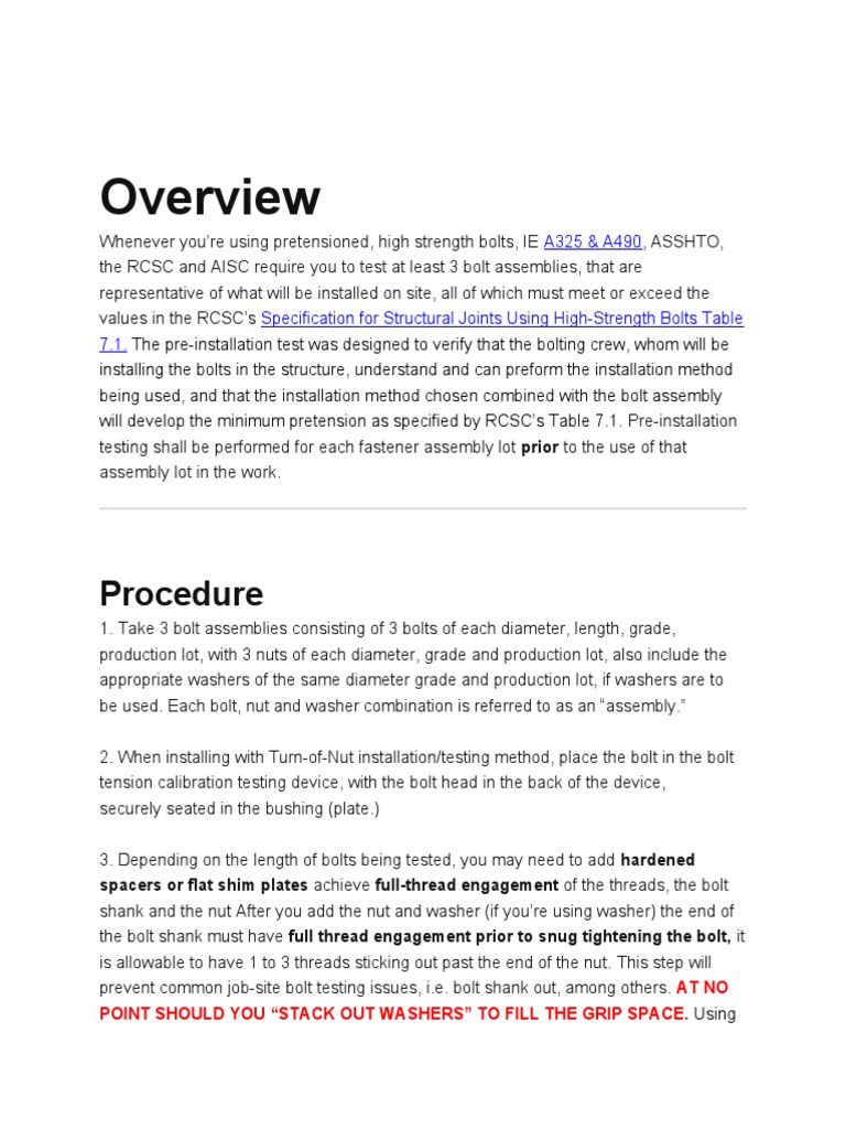 Pre-Installation Testing for High-Strength Bolts | PDF | Screw | Nut ...