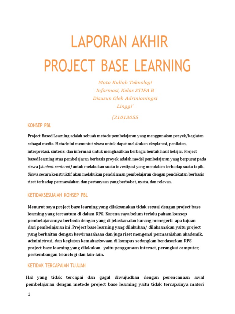 Evaluasi Project Based Learning STIFA B | PDF | Bisnis