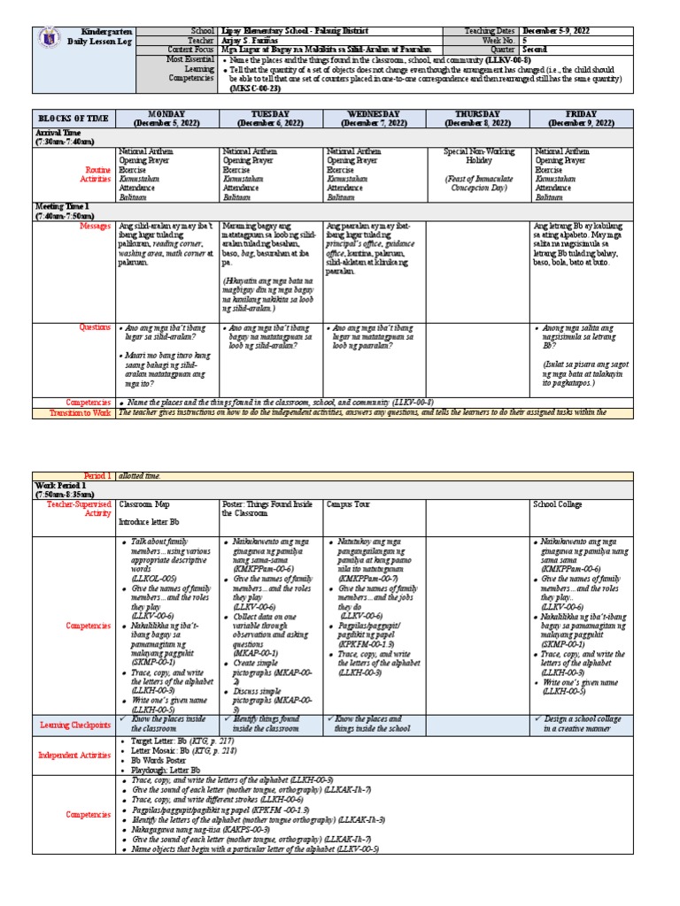 Kindergarten-DLL-MELC-Q2-Week 5 Asf | PDF | Teachers | Teaching Method