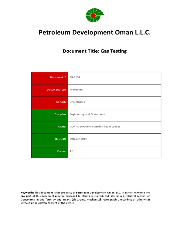 PR-1154 - Gas Testing Procedure | PDF | Oxygen | Hypoxia (Medical)