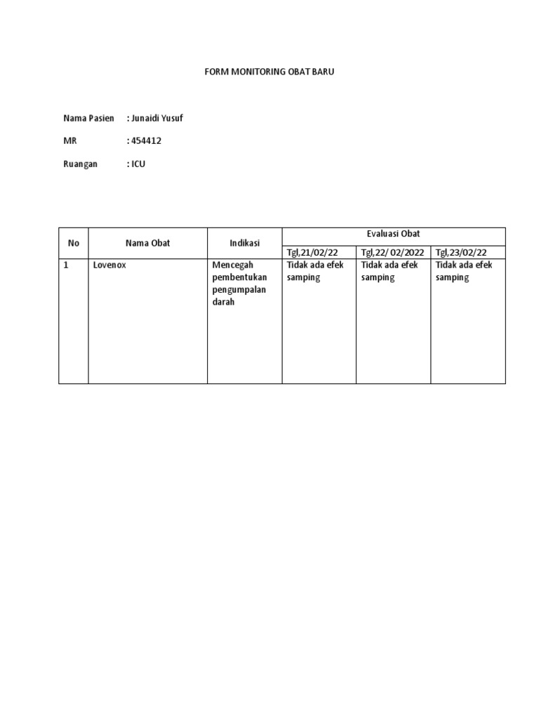 Form Monitoring Obat Baru | PDF