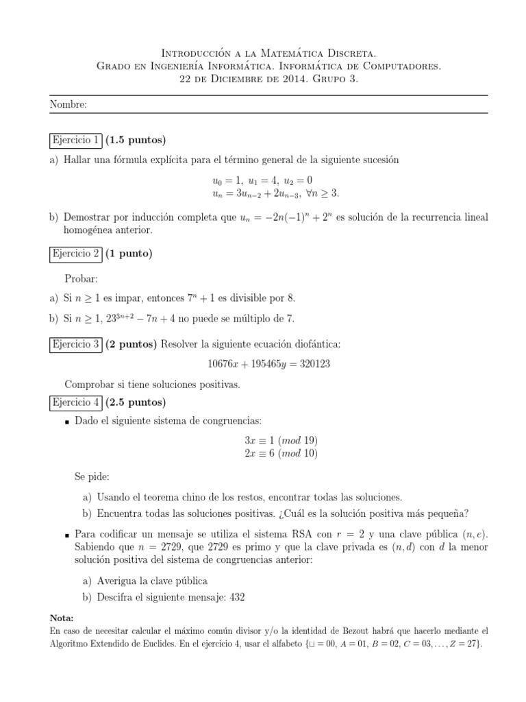 Examenes Matematicas Discreta | PDF | Matemática Elemental ...