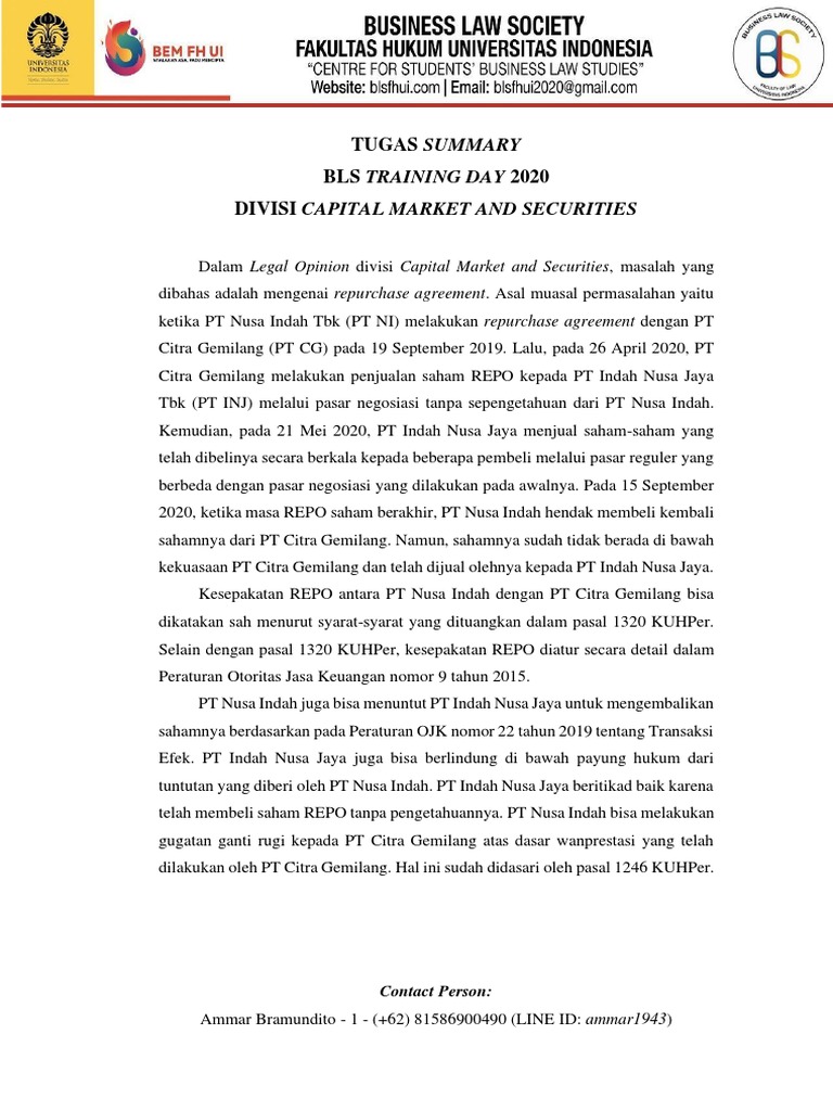 1 - Ammar Bramundito - Summary - BLS Training Day 2020 | PDF