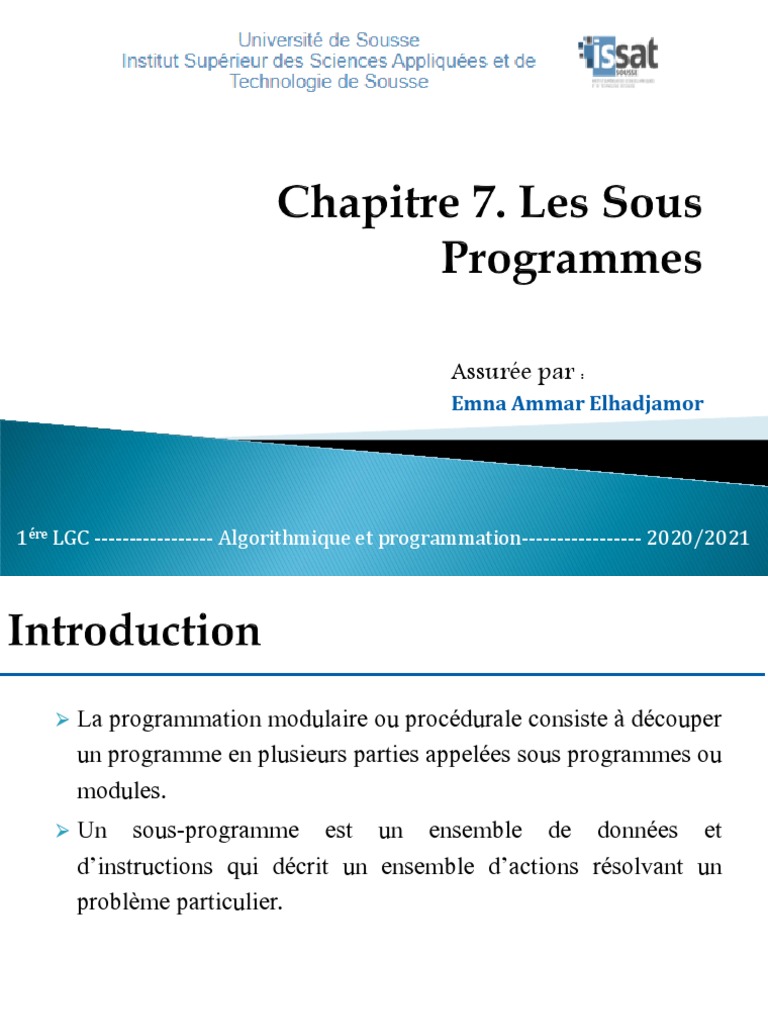 Chap 7 Les Sous-Programmes | PDF | Programme informatique | Programmation