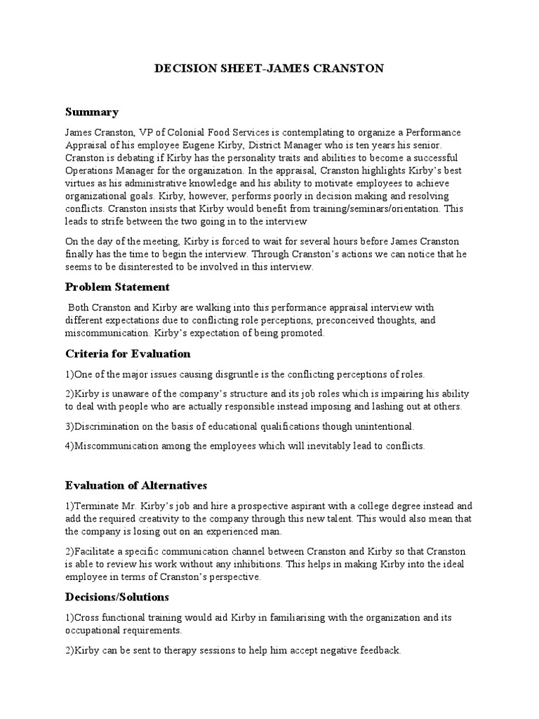 DECISION SHEET-James Cranston | PDF | Performance Appraisal | Cognition