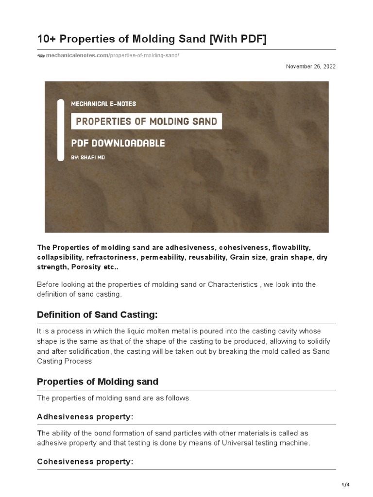 10 Properties of Molding Sand With PDF | PDF | Casting (Metalworking ...