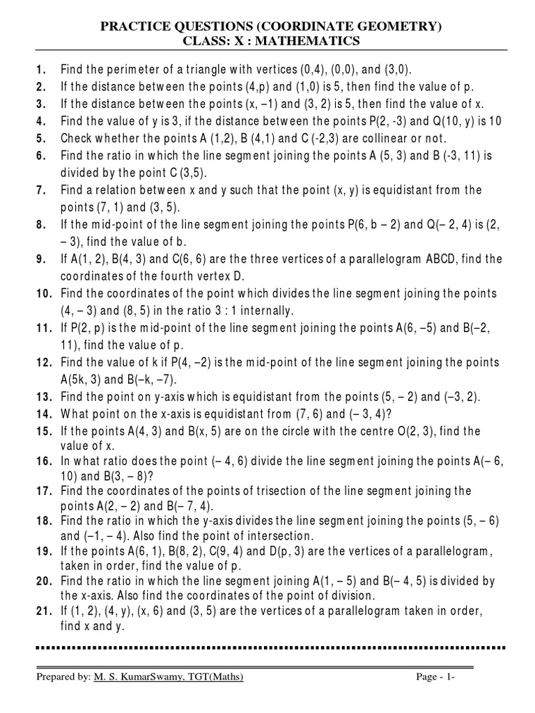 Class 10 Coordinate Geometry Quiz | PDF | Line (Geometry) | Euclidean Geometry