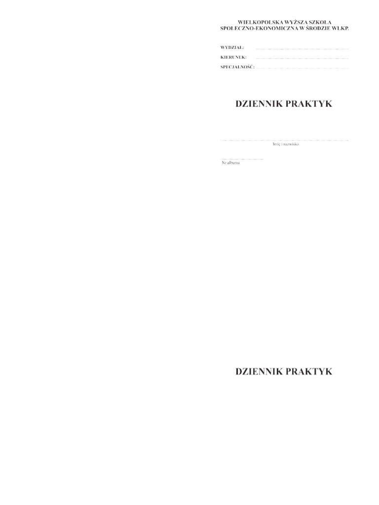 Druk Dziennika Praktyk WWSSE | PDF