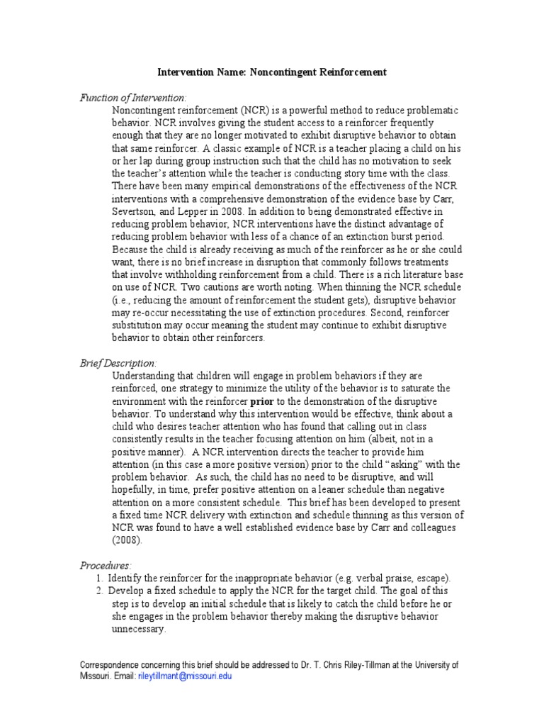Noncontingent Reinforcement in ABA | PDF | Reinforcement ...